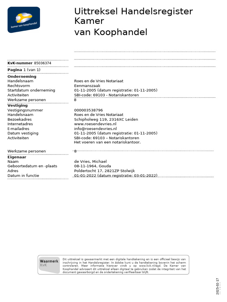 Uittreksel Handelsregister | PDF