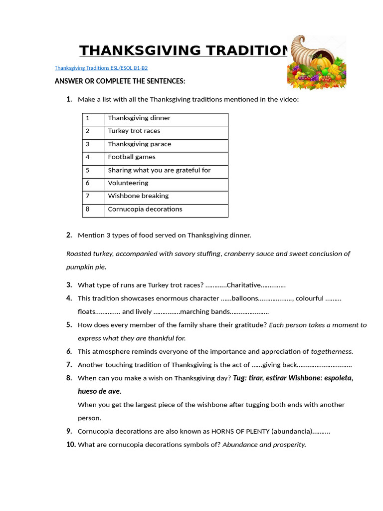 Thanksgiving Video With Answers | PDF