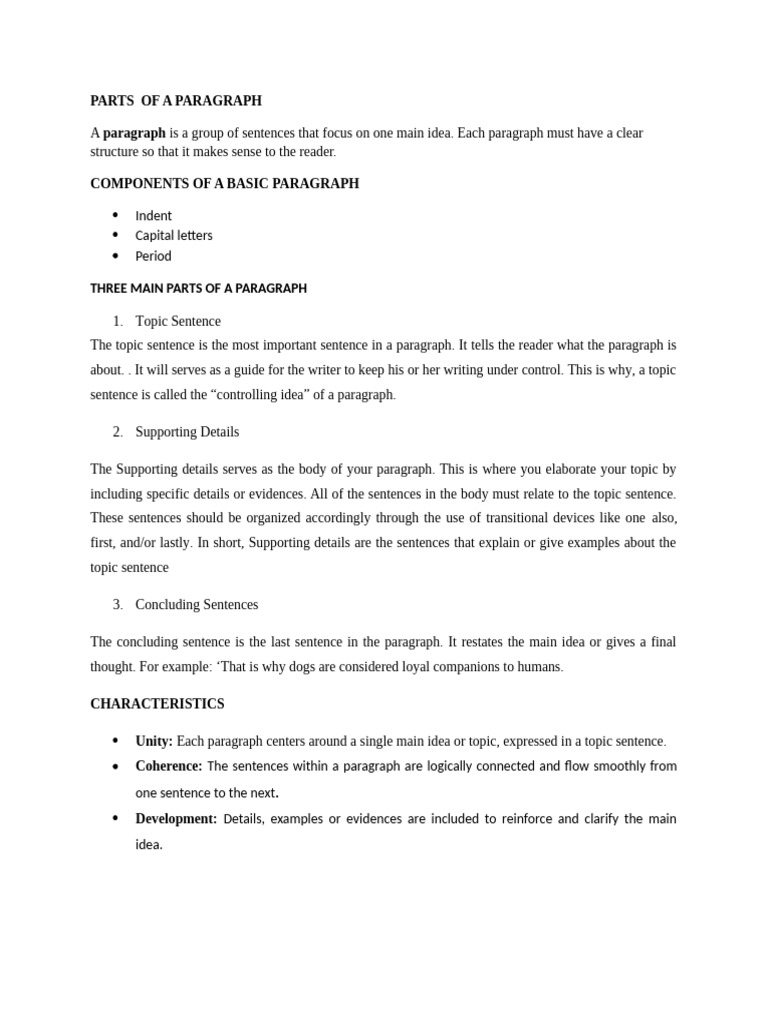 Parts of a Paragraph | PDF