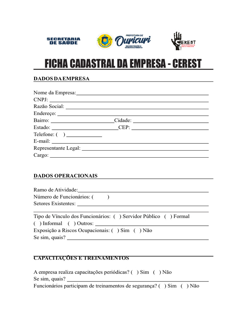 Ficha Cadastral da Empresa - CEREST | PDF