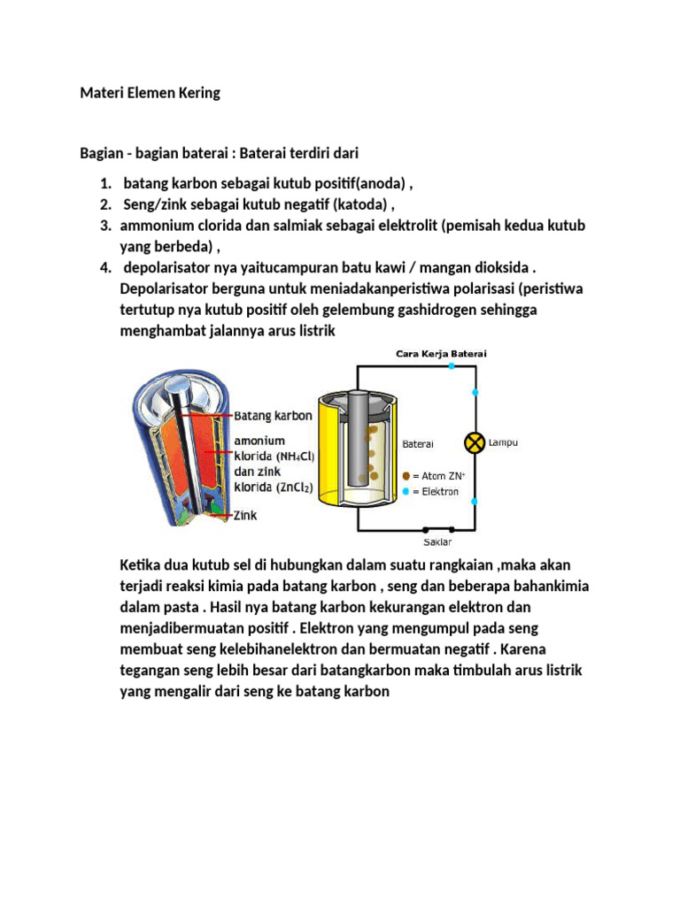 Komponen dan Fungsi Baterai Kering | PDF
