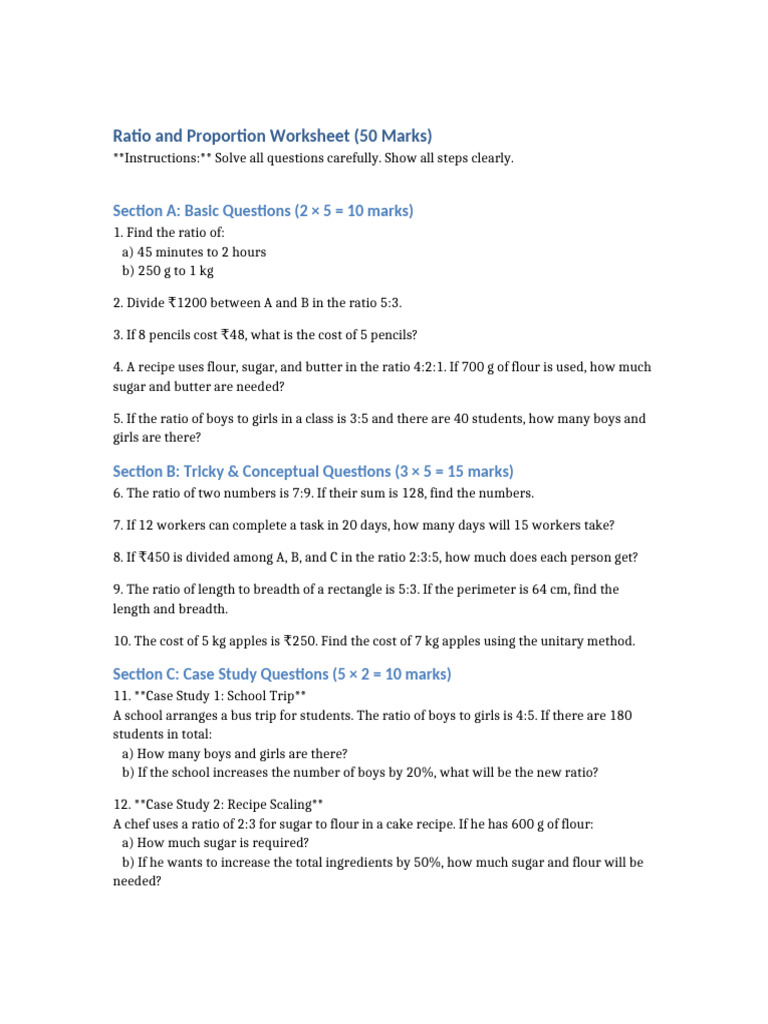 Math Ratio & Proportion Exercises | PDF