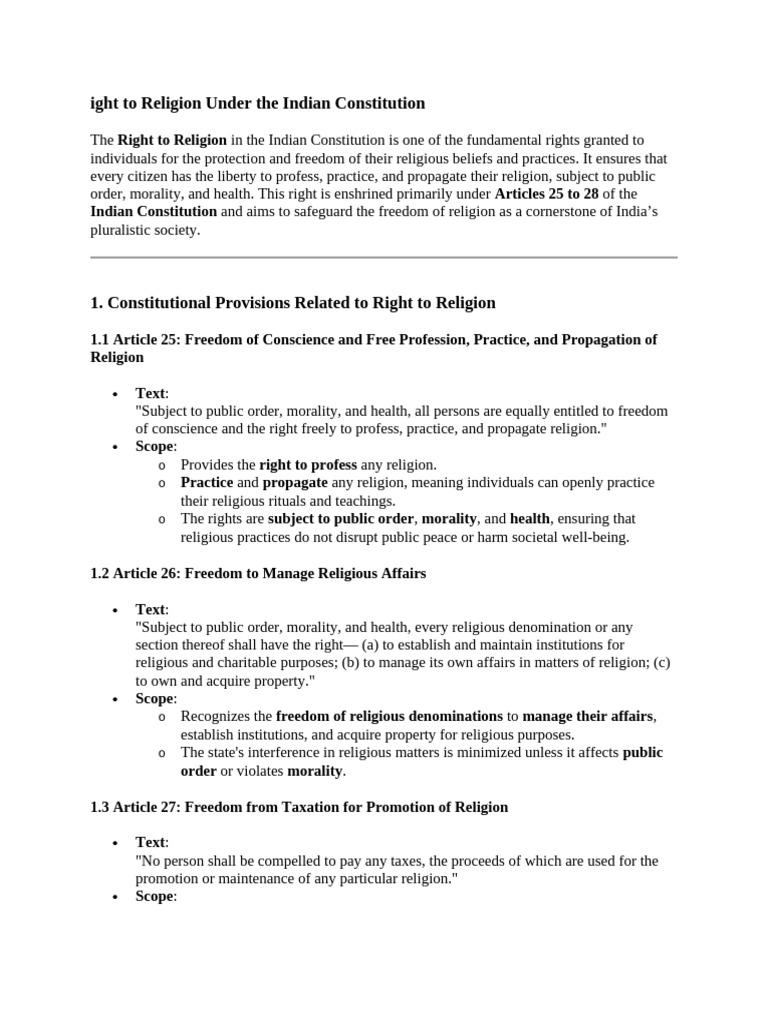 Ight To Religion Under The Indian Constitution | PDF | Secularism ...