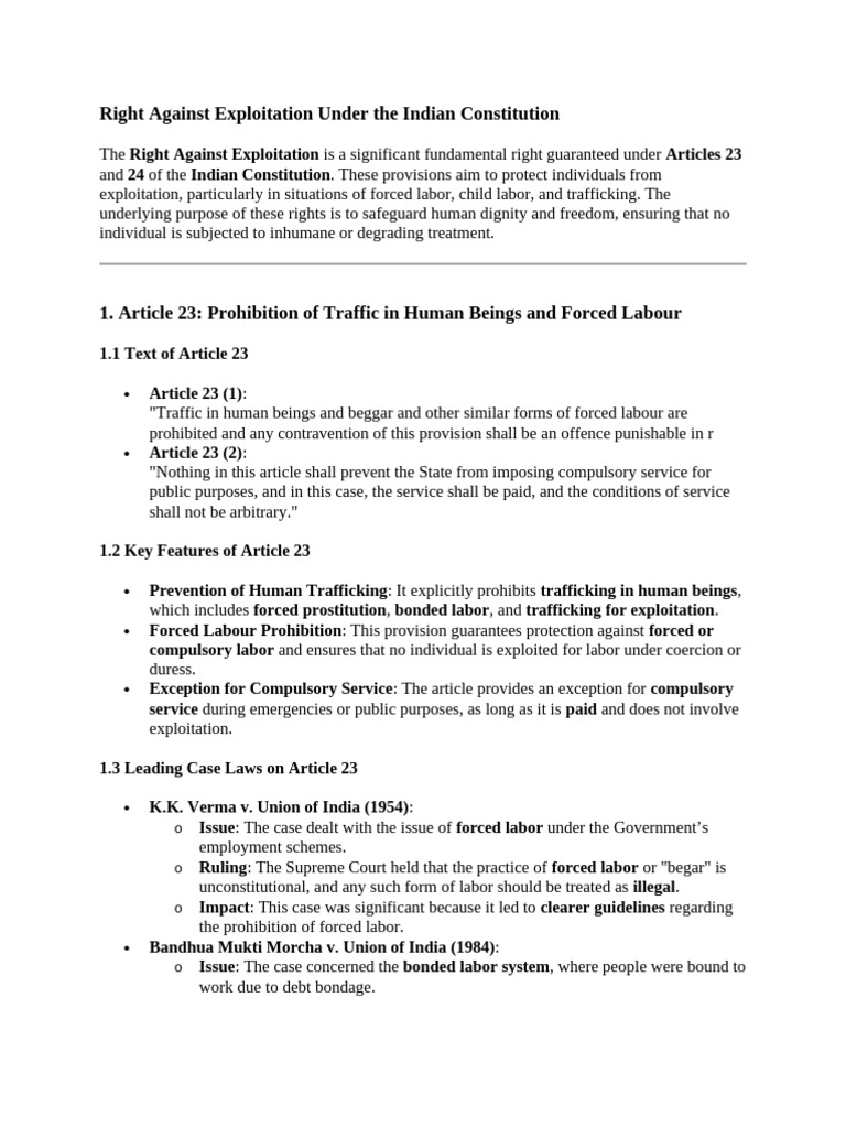 Right Against Exploitation in India | PDF | Child Labour | Human ...