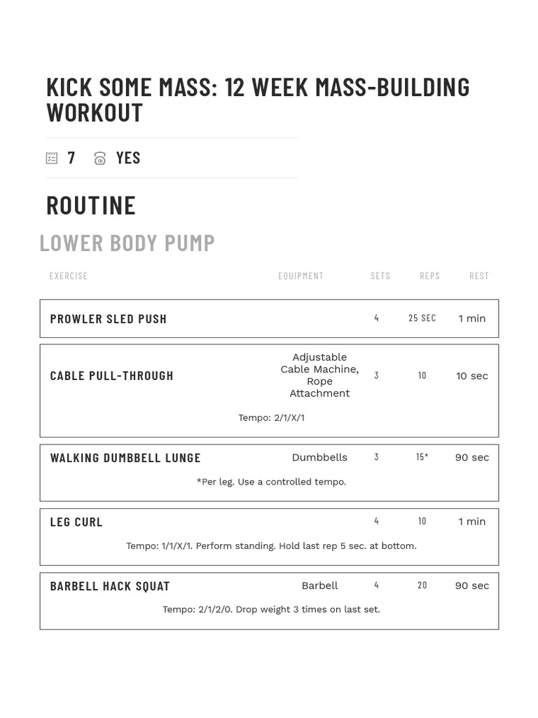 Kick Some Mass_ 12 Week Mass-Building Workout - Muscle & Fitness (1) | PDF