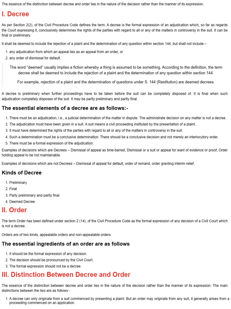 Difference Between Decree and Order | PDF | Decree | Adjudication