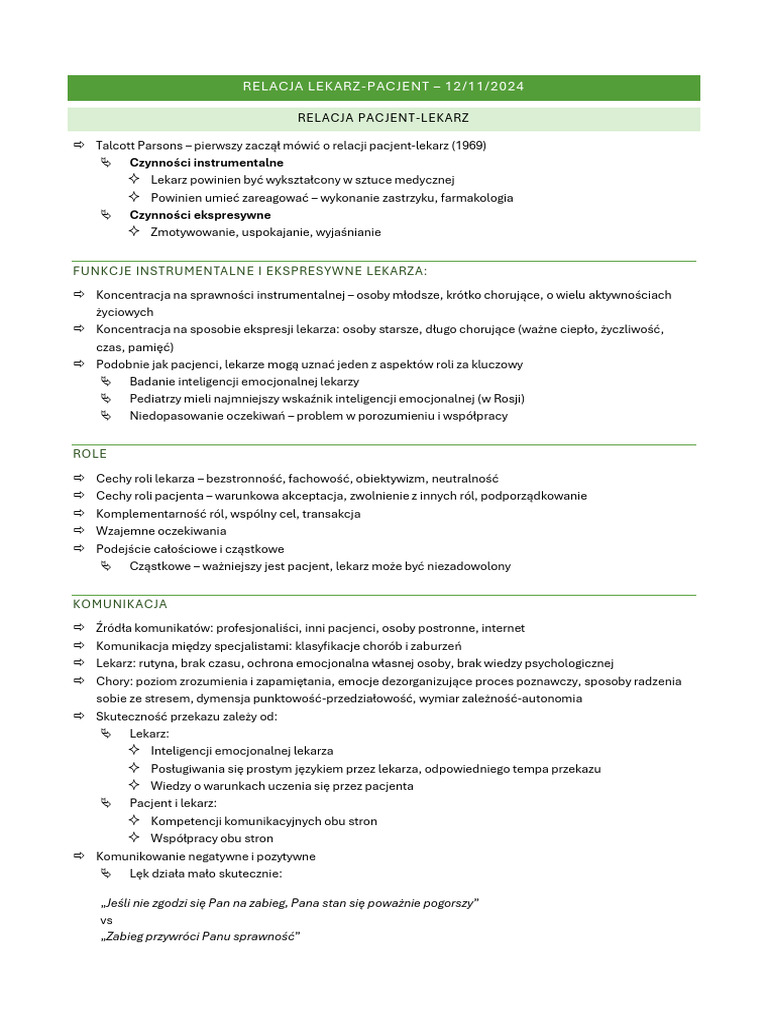 Relacja Lekarz Pacjent | PDF