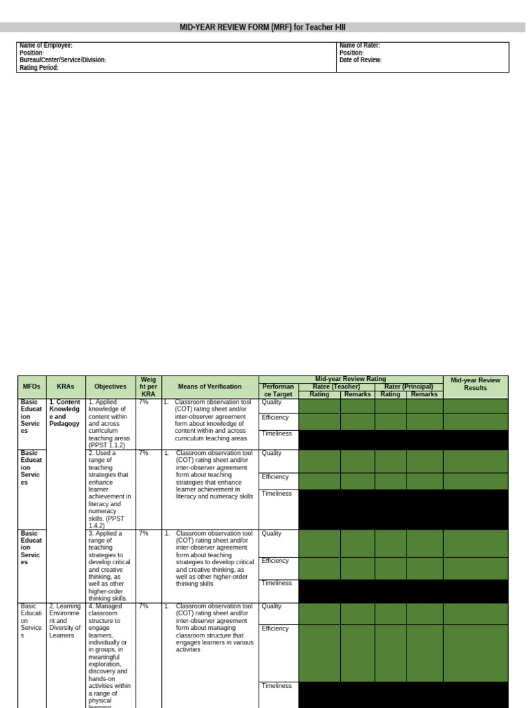Midyear Review Form For T1-T3 - SY2022-2023 | PDF | Learning | Teachers