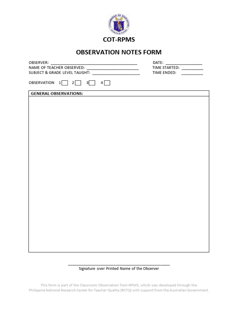 Observation Notes Form 051018 | PDF