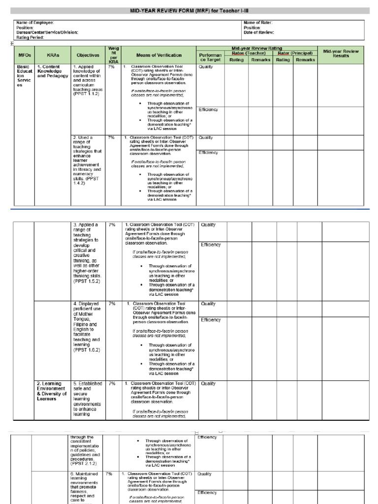 Mid-Year Review Form | PDF