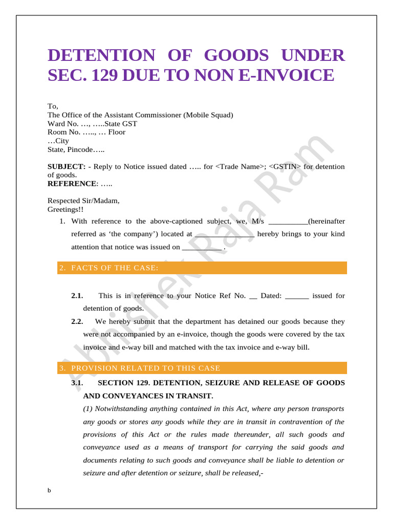Goods Detention Notice Response: E-Invoice Issue | PDF | Detention ...