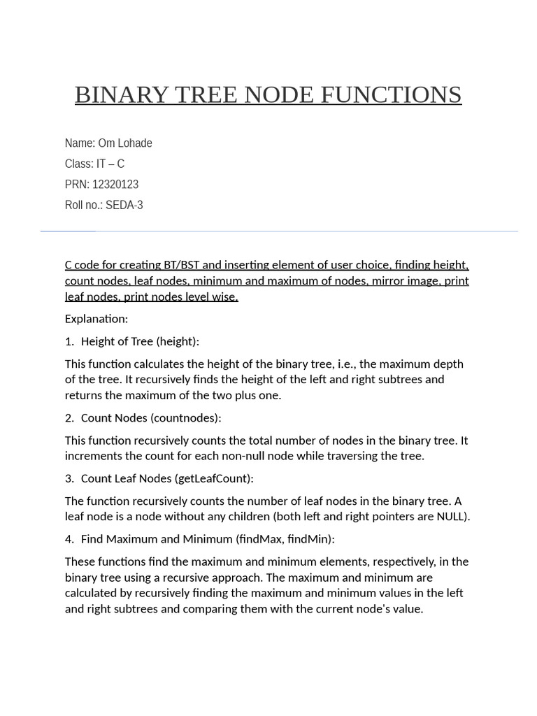 Binary Tree Node Functions in C | PDF | Software Engineering ...