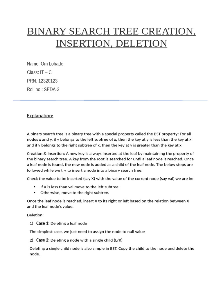 Ads La4 - Binary Search Tree | PDF | Computer Programming | Algorithms ...