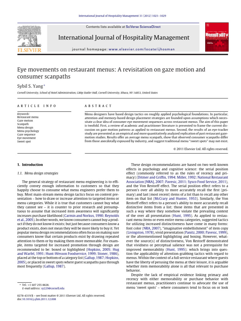 Eye Movements On Restaurant Menus A Revi | PDF | Speed Reading | Menu
