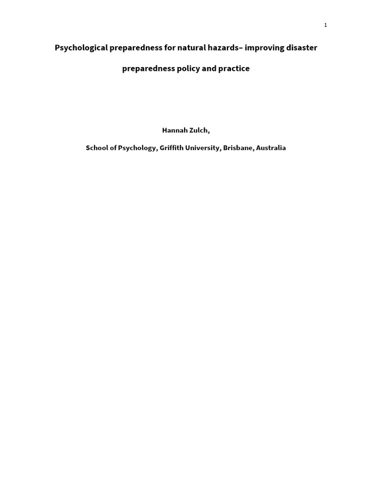 Enhancing Psychological Preparedness for Disasters | PDF ...