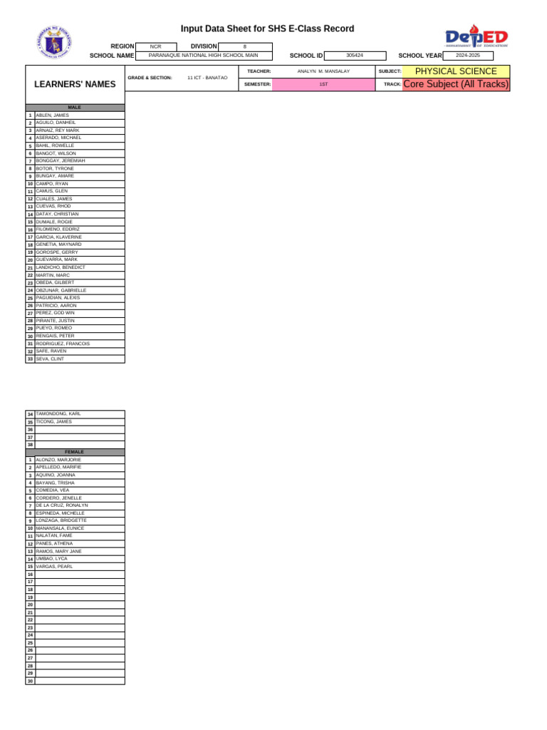 e Class Record Ict Banatao 24 25 | PDF