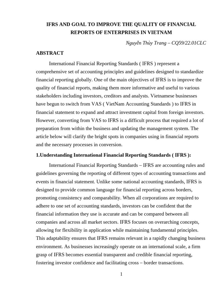 IFRS AND GOAL TO IMPROVE THE QUALITY OF FINANCIAL REPORTS OF ...