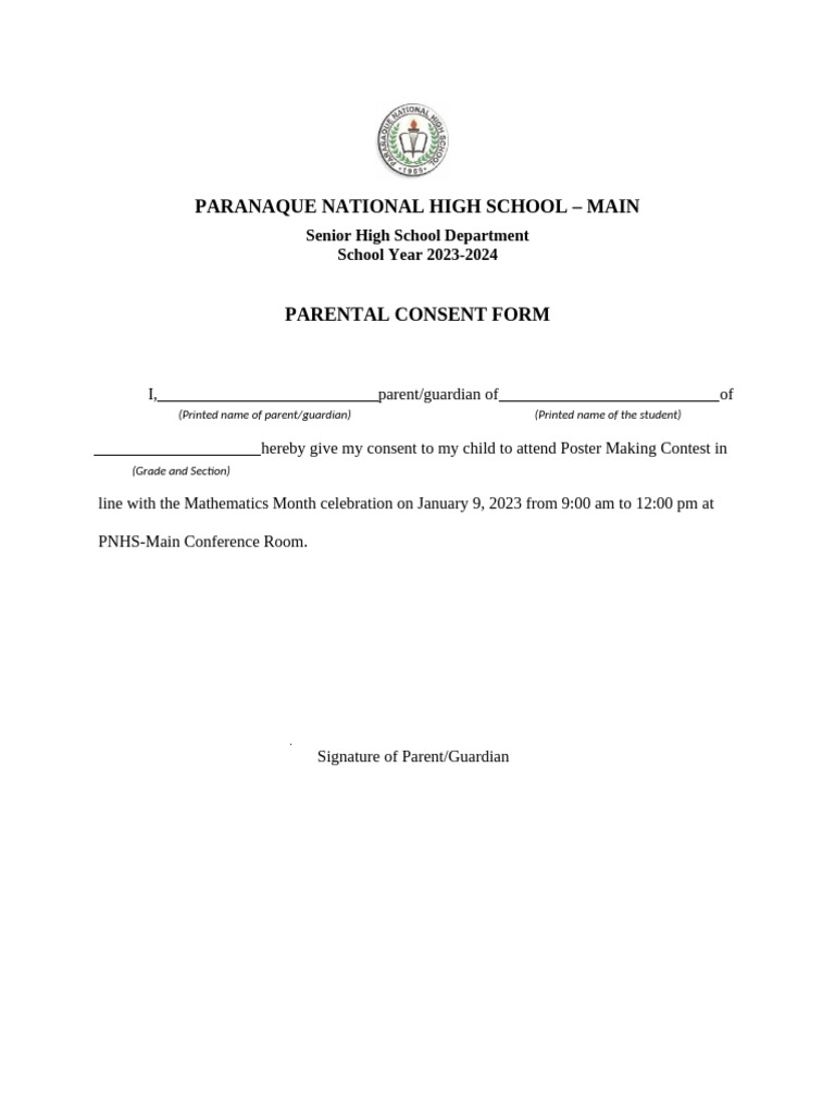 Parental Consent Form for PNHS Events | PDF
