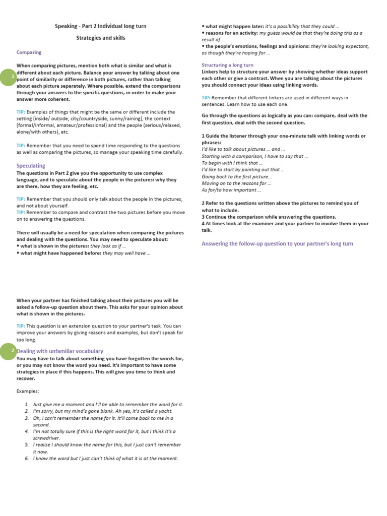 Speaking C1 Part 2 strategies and example answers | PDF | Teachers | Lecture