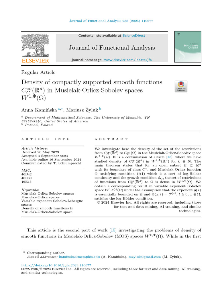 Kamińska and Zyluk - Density of compactly supported smooth functions C∞c (Rd) in Musielak-Orlicz ...