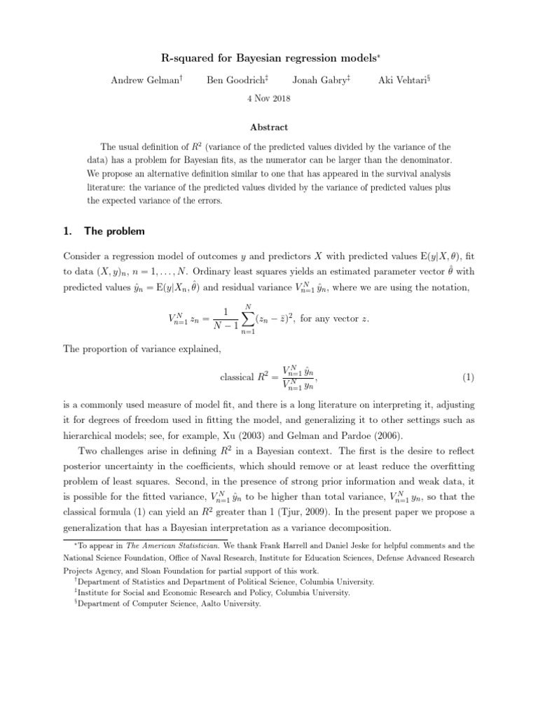 Bayesian R-squared for Regression Models | PDF | Regression Analysis | Coefficient Of Determination