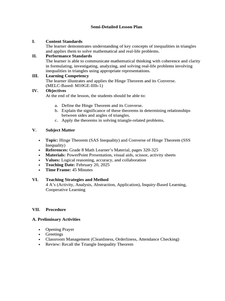 Hinge Theorem (SAS Inequality) and Converse of Hinge Theorem (SSS ...