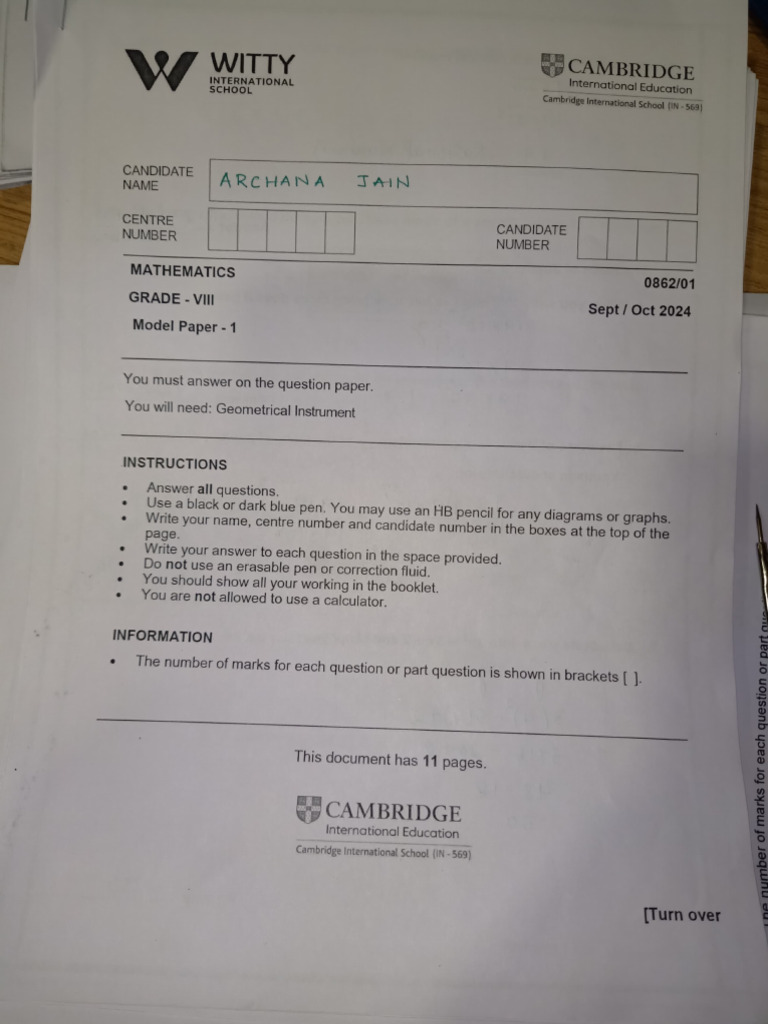 Grade VIII Math Answer Key Model Paper-1 | PDF | Mathematics
