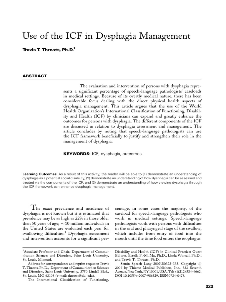 Use of The ICF in Dysphagia Management | PDF
