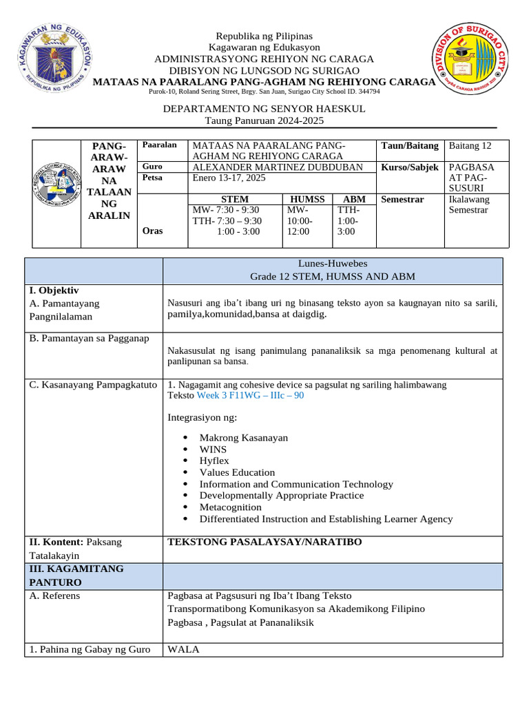 PAGBASA - DLL-Ikatlong Linggo | PDF
