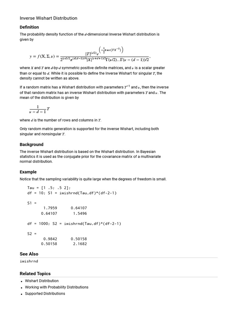 Inverse Wishart Distribution - MATLAB & Simulink | PDF