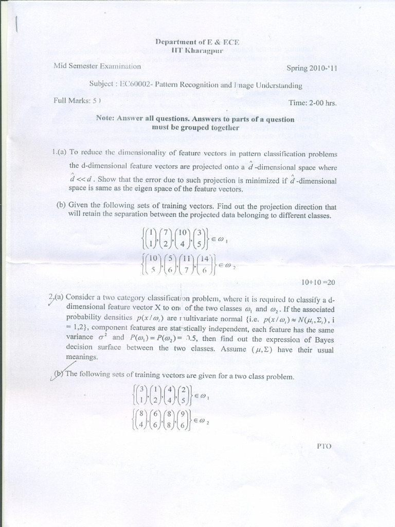 Pattern Recognition Iit Question | PDF