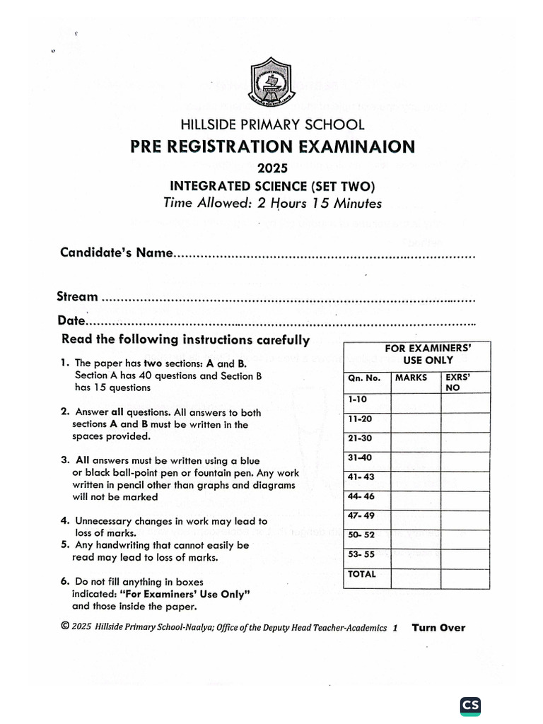 P.7 Sci Pre-Registration Set Two, 2025 | PDF