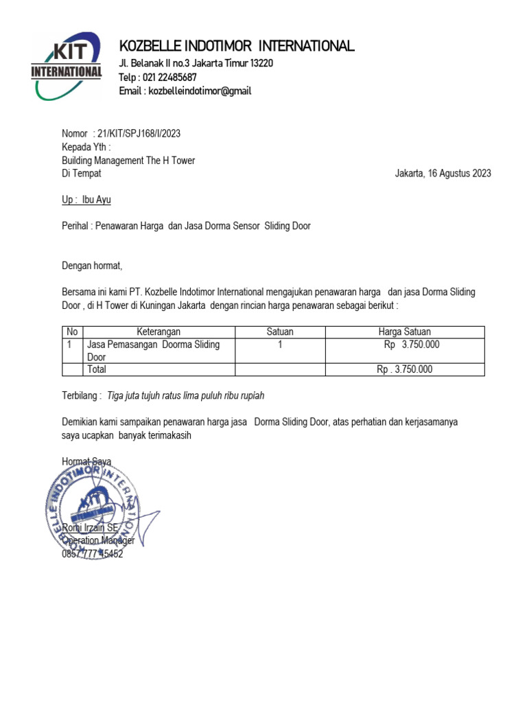 KIT SP Tower H Pasang Sliding Door | PDF