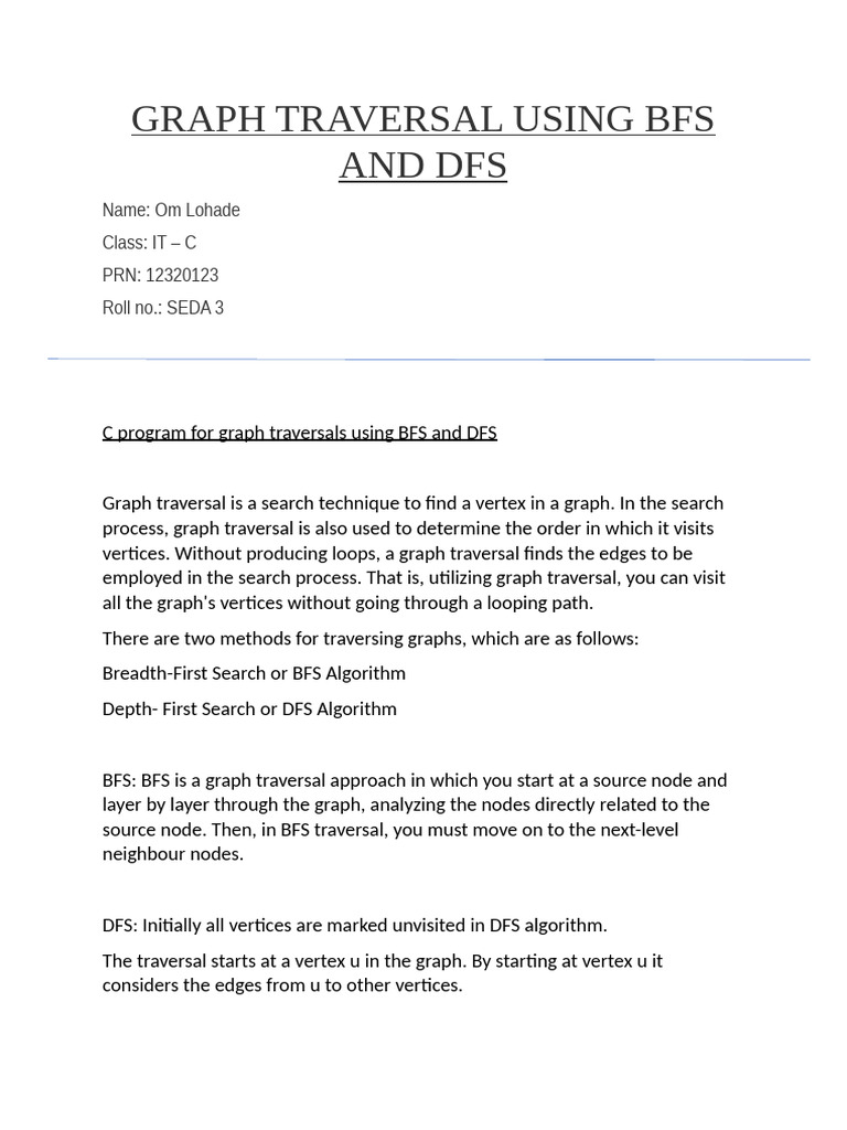 Ads La7 - Graph Traversal Using Bfs and Dfs | PDF | Discrete Mathematics | Theoretical Computer ...