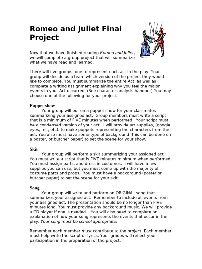 Romeo and Juliet Group Project Guide | PDF