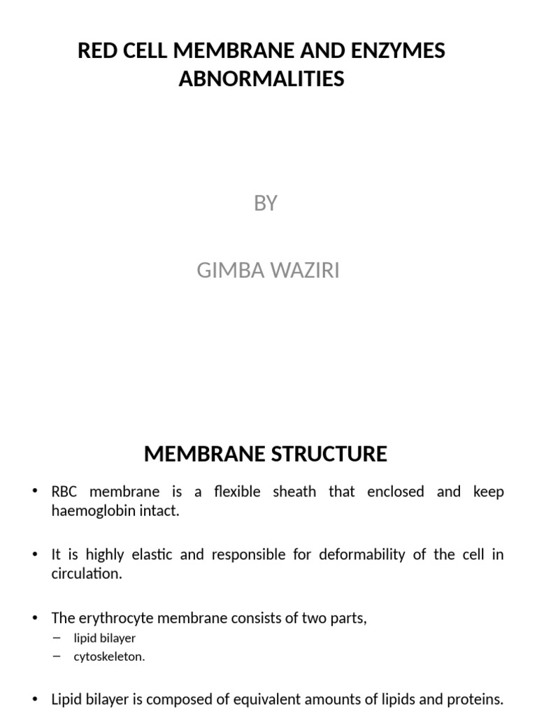 Gimba Red Cell Membrane and Enzymes Abnormalities | PDF | Cell Membrane ...