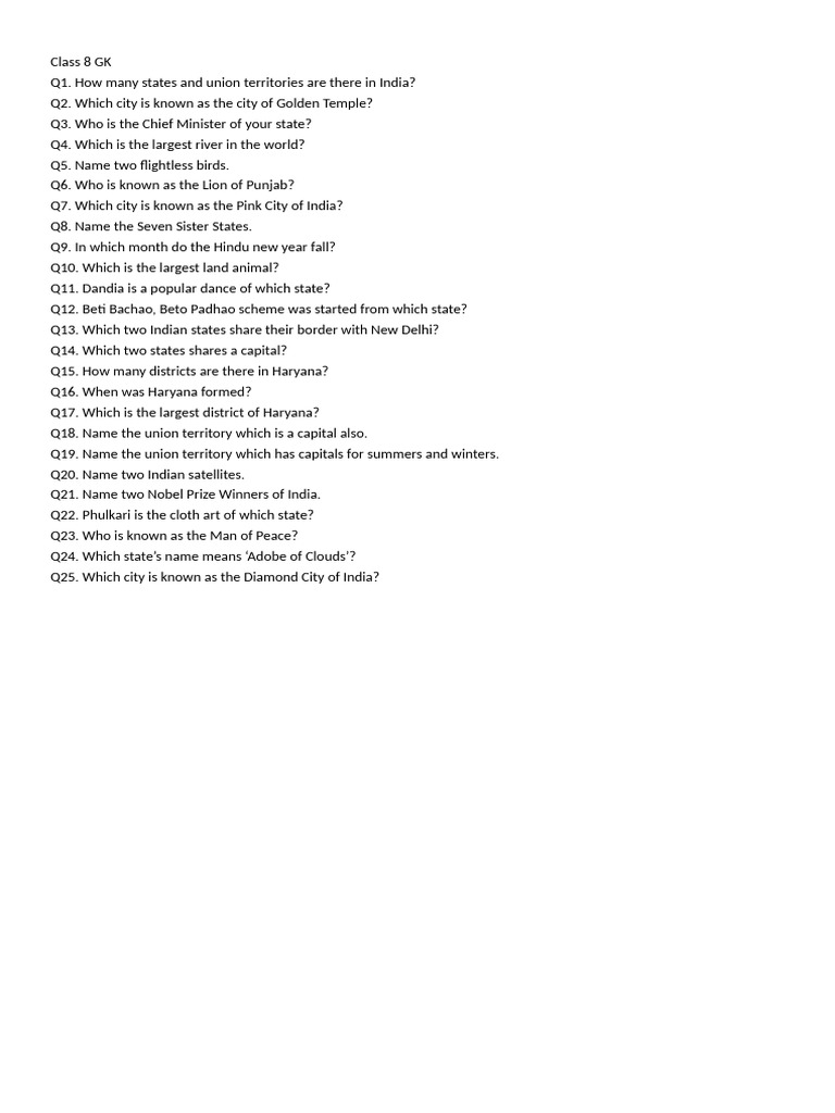 Class 8 GK | PDF