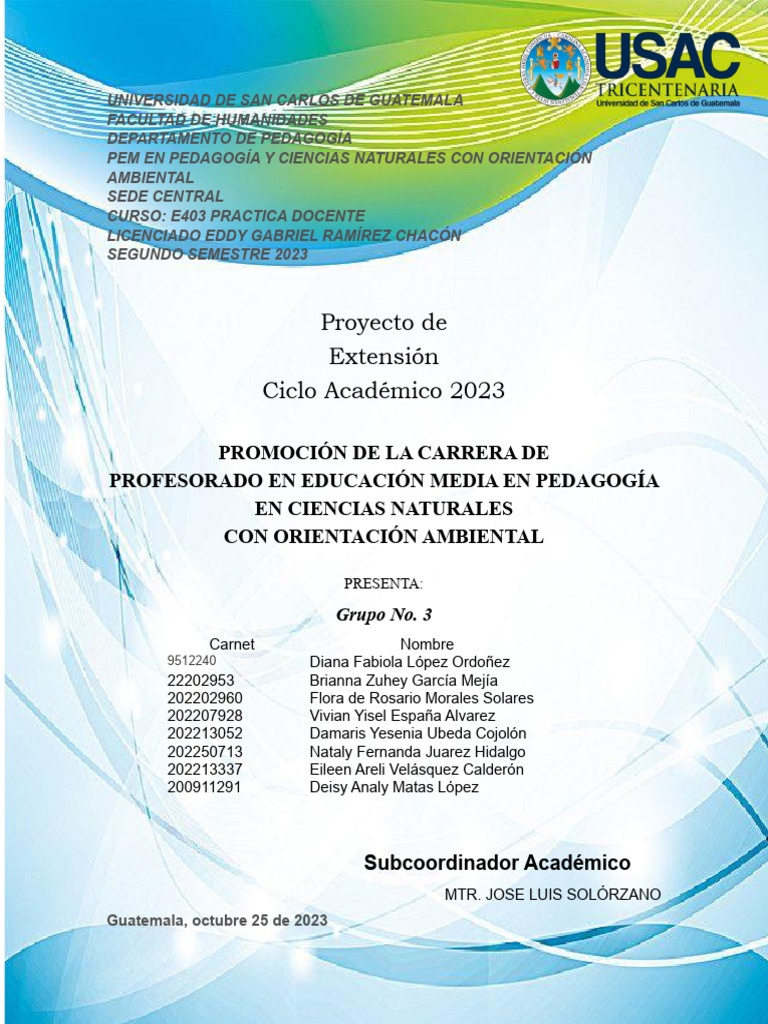 PROYECTO DE EXTENSIÓN 2do. Semestre 2023 | PDF | Enseñando | Maestros
