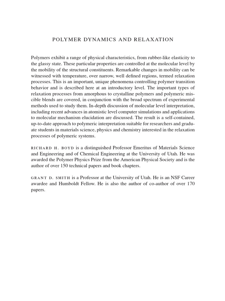 Polymer Dynamics and Relaxation | PDF | Deformation (Engineering ...