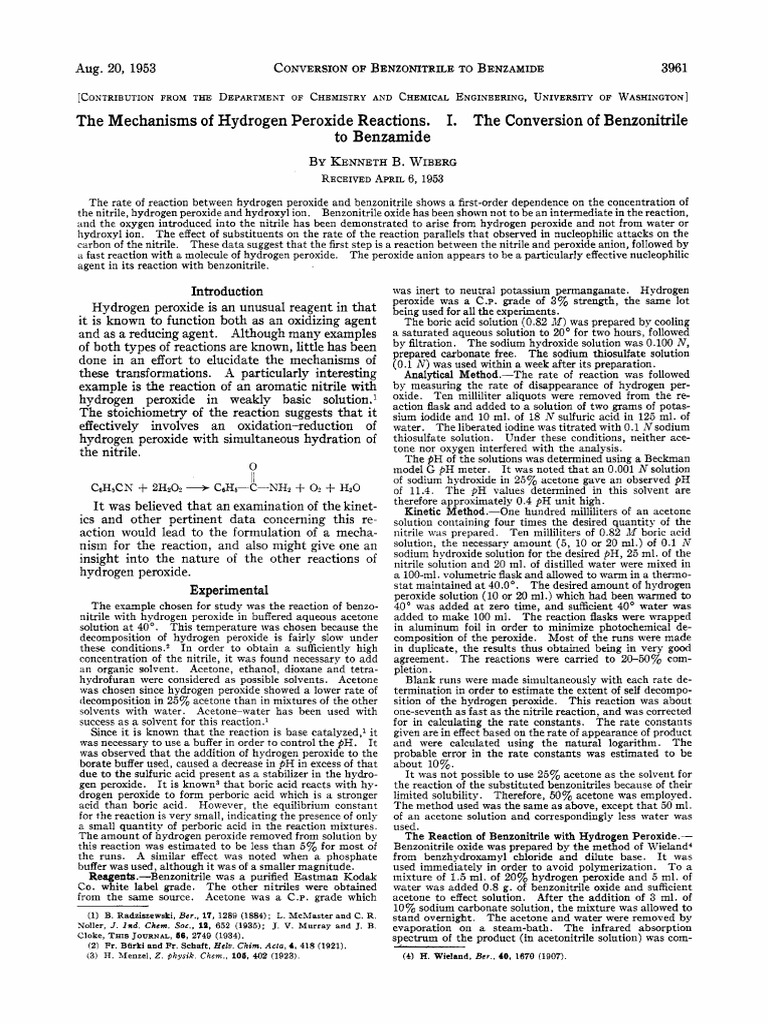 (Wiberg) Mechanisms of Hydrogen Peroxide Reactions. I. The Conversion ...