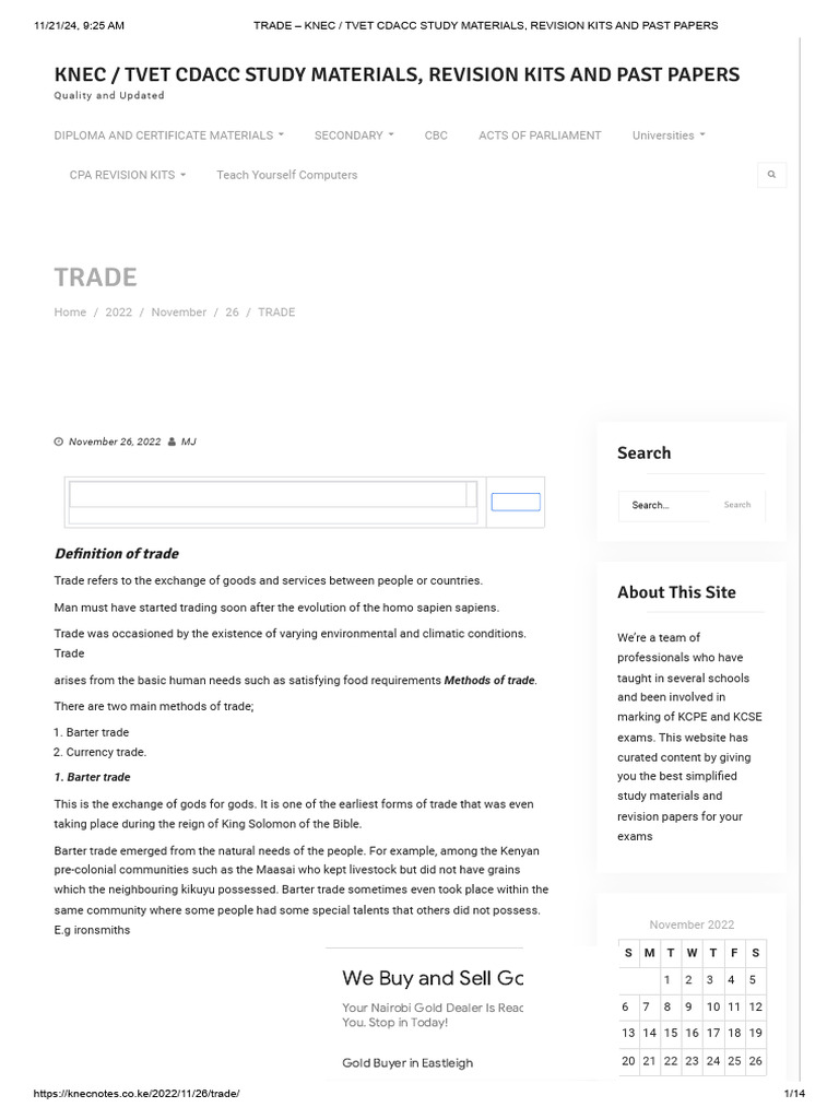 KNEC TVET CDACC Trade Study Materials | PDF | Atlantic Slave Trade | Money