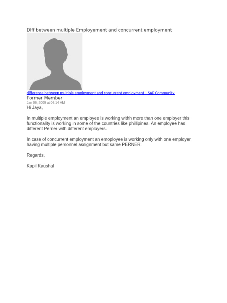 Diff Between Multiple Employement and Concurrent Employment | PDF
