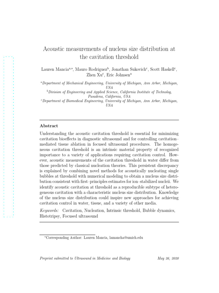 Acoustic Measurements of The Nucleus Size Distribution at The ...