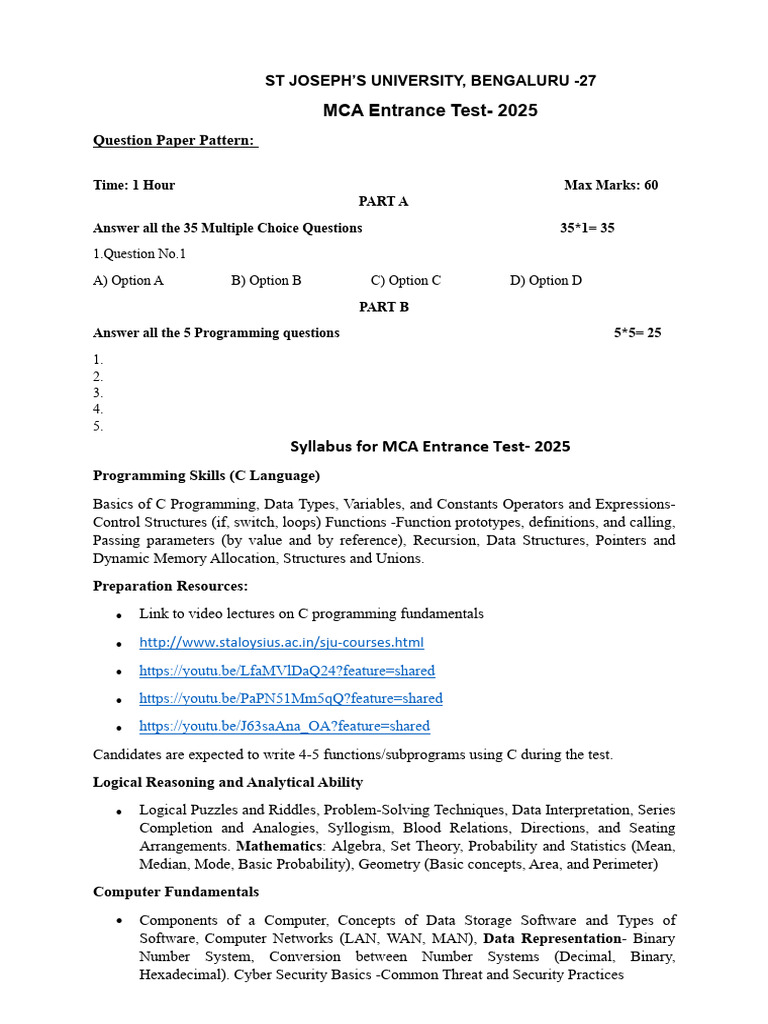 MCA Entrance Exam Guide 2025 | PDF