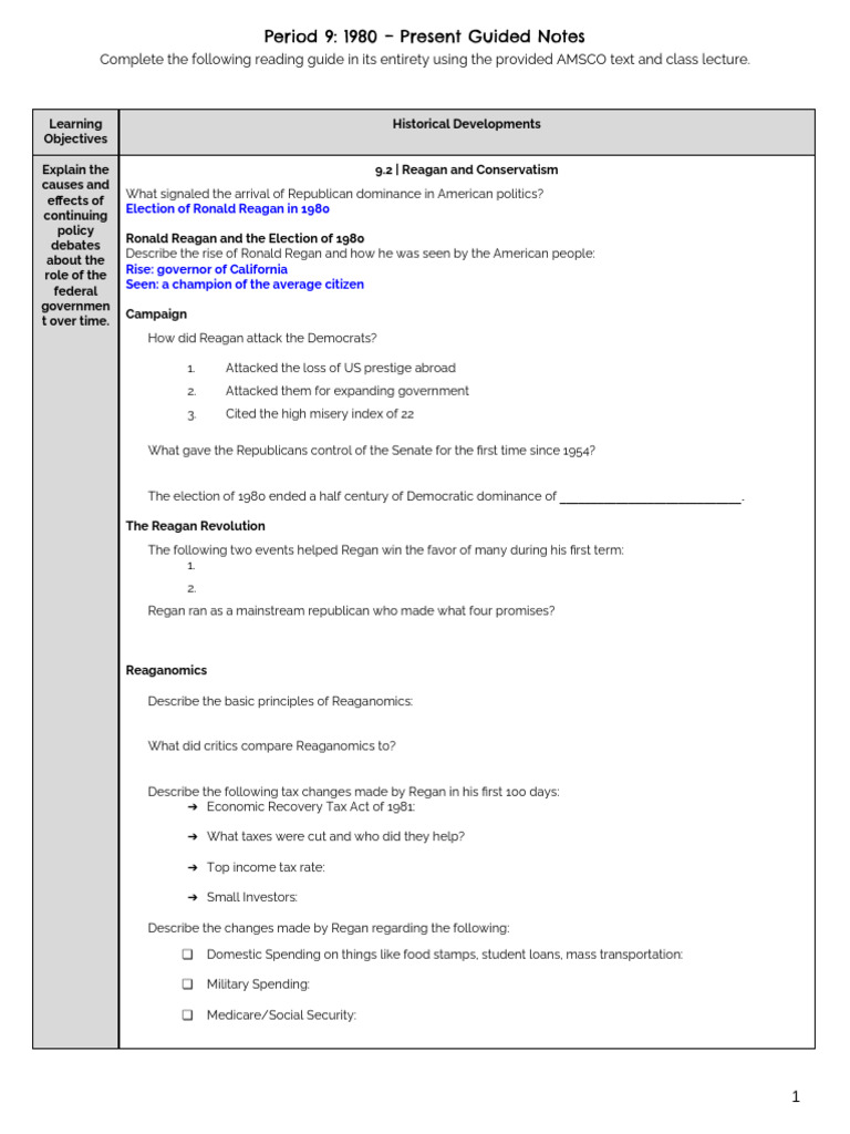 APUSH Period 9: Reagan to Clinton | PDF | Ronald Reagan | Cold War