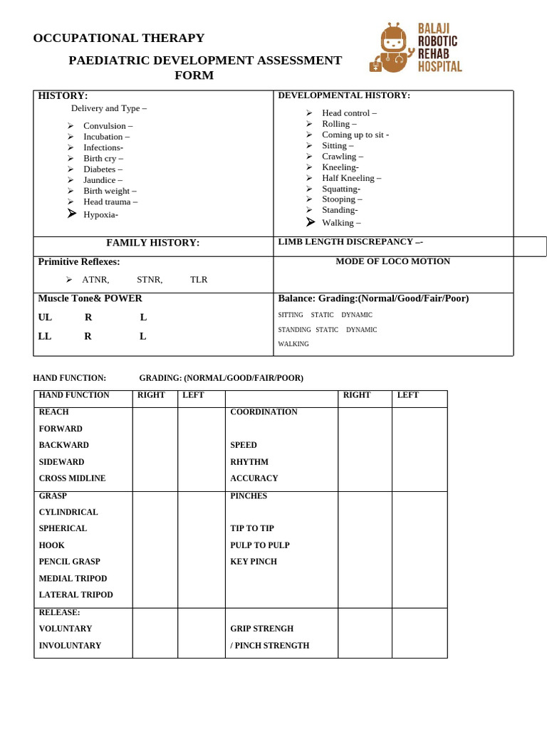 Ot Pediatric Development Assessment Form | PDF | Medical Specialties