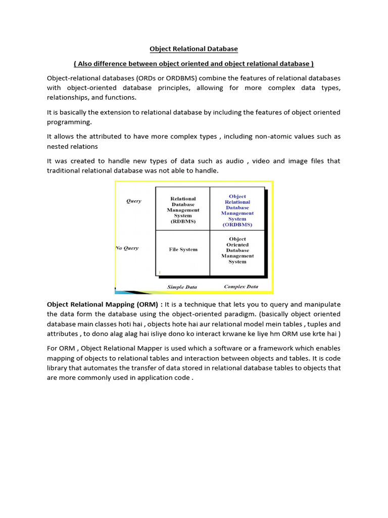 Object Relational Database | PDF | Relational Database | Databases Object Relational Database | PDF | Relational Database | Databases