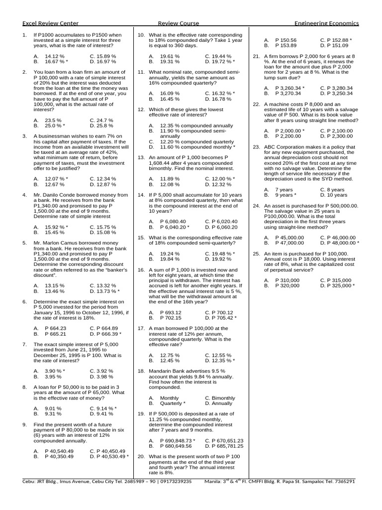 Engineering Economics Exam Questions | PDF | Interest | Depreciation