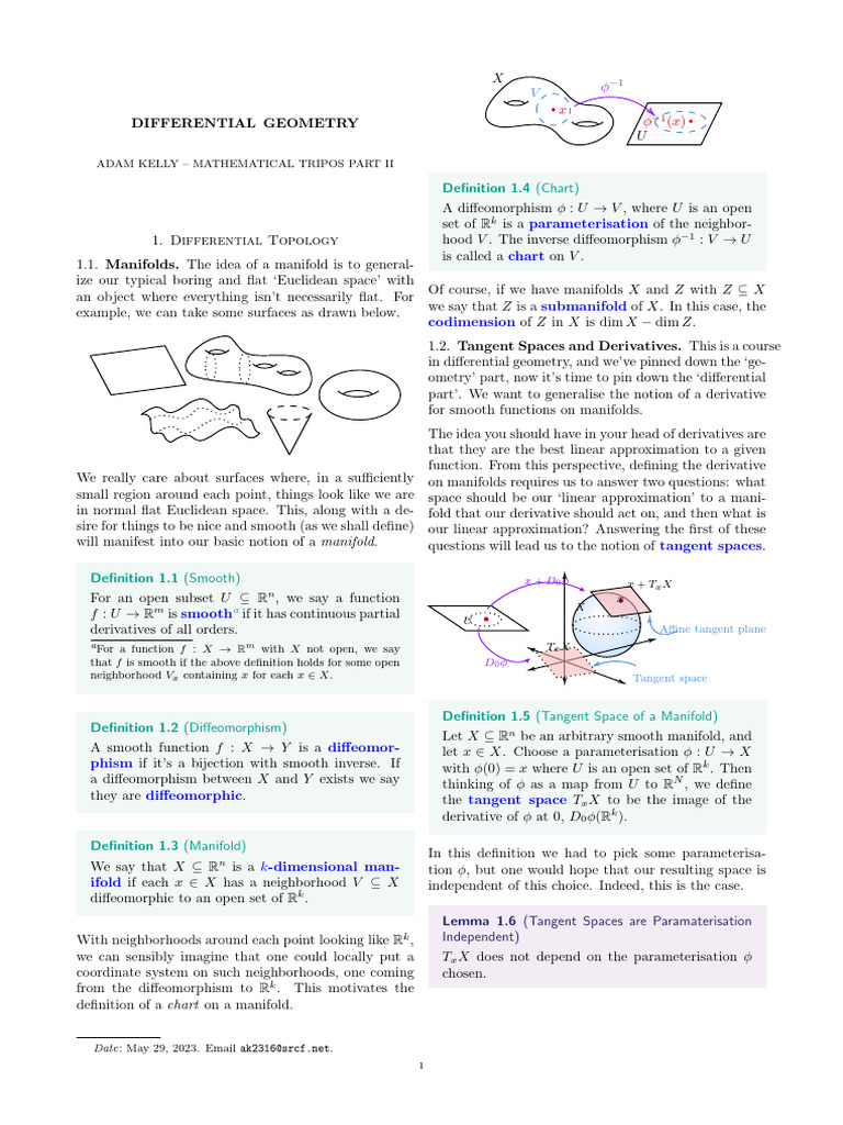 II Differential Geometry Notes Adam Kelly Copy | PDF | Manifold ...