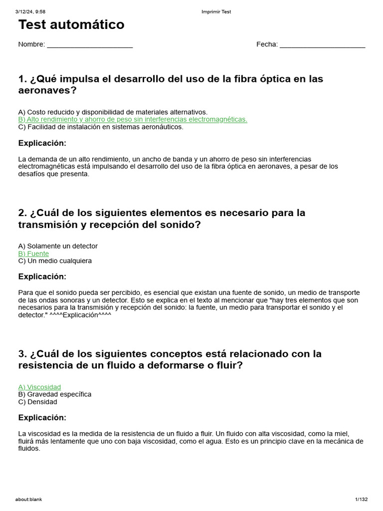Test Física Respuestas | PDF | Gases | Transferencia de calor